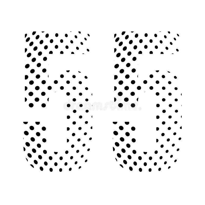 Number Fifty-five, 55 in Halftone. Dotted Illustration Isolated on a ...