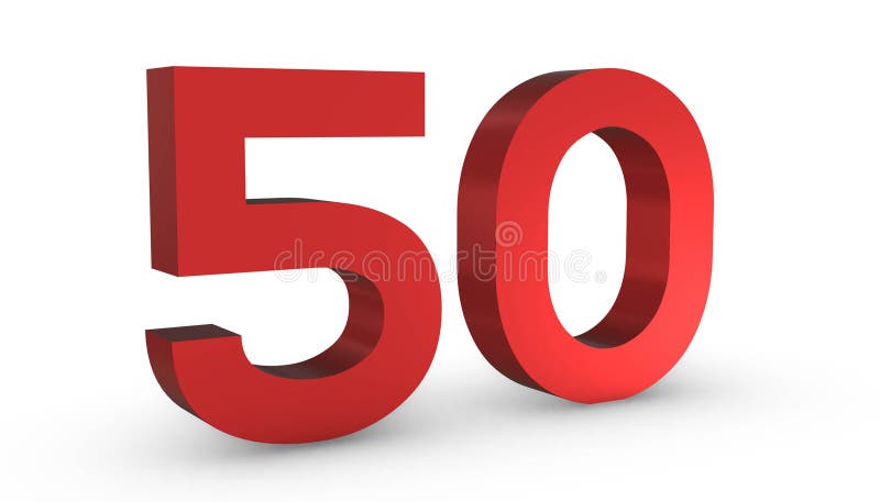 Number 50 Fifty Red Sign 3D Rendering Isolated on White Background ...