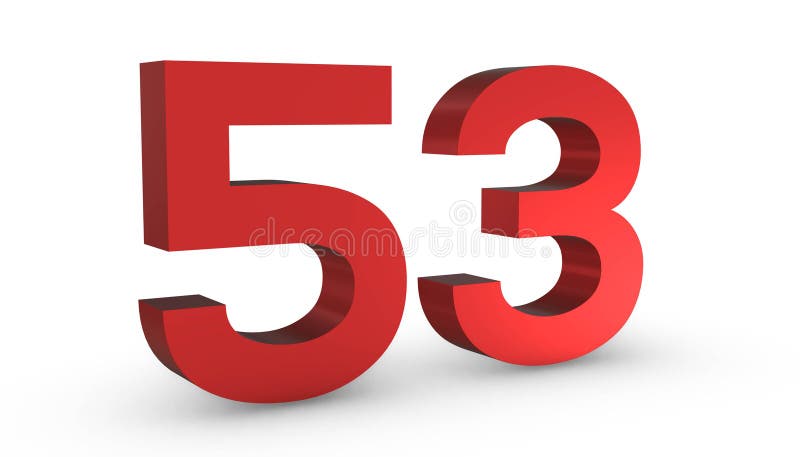Number 53 Fifty Three Red Sign 3D Rendering Isolated on White ...