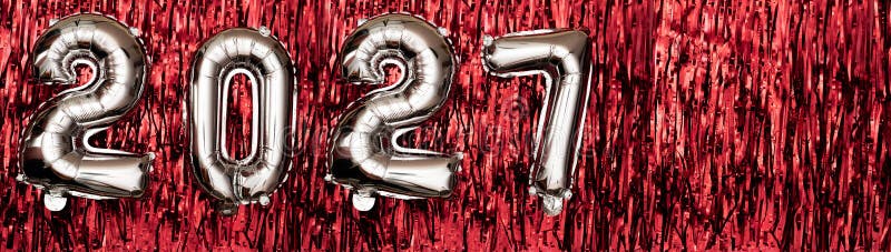 2027 Number Figure Balloons on a Red Background. New Year Composition ...