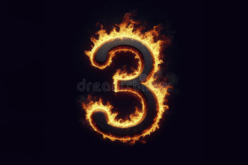 Number 3 with Fire Growing Out Isolated on Solid Black Background. Ai ...