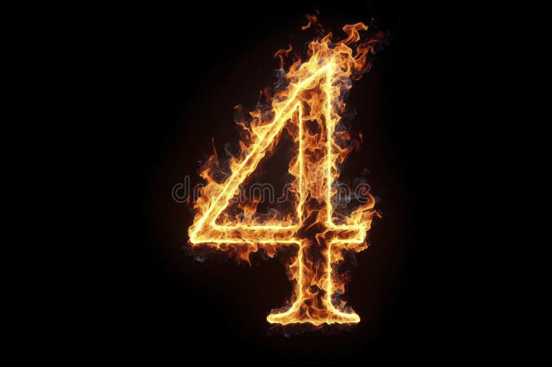 Number 4 with Fire Growing Out Isolated on Solid Black Background. Ai ...