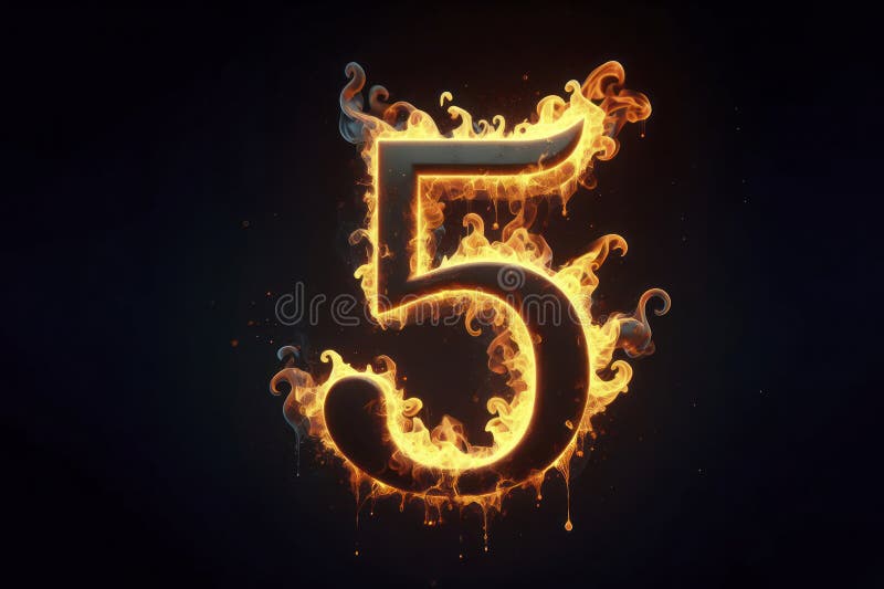 Number 5 with Fire Growing Out Isolated on Solid Black Background. Ai ...