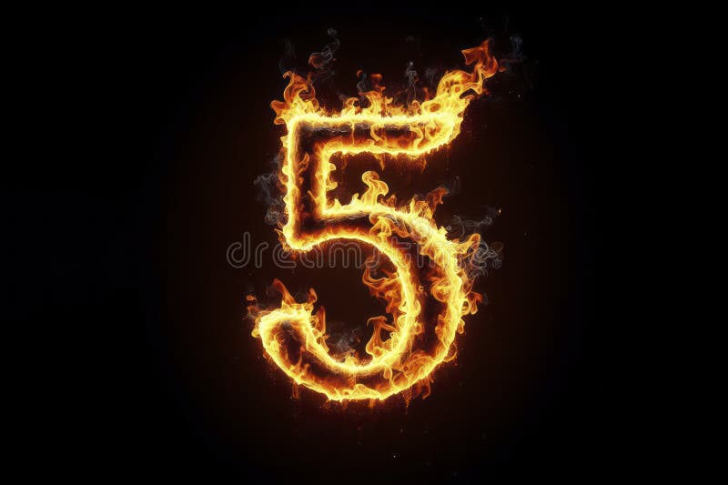 Number 5 with Fire Growing Out Isolated on Solid Black Background. Ai ...