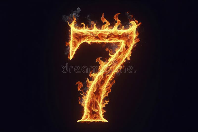 Number 7 with Fire Growing Out Isolated on Solid Black Background. Ai ...