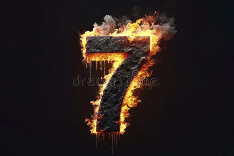 Number 7 with Fire Growing Out Isolated on Solid Black Background. Ai ...