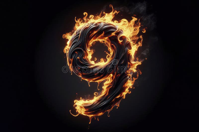 Number 9 with Fire Growing Out Isolated on Solid Black Background. Ai ...