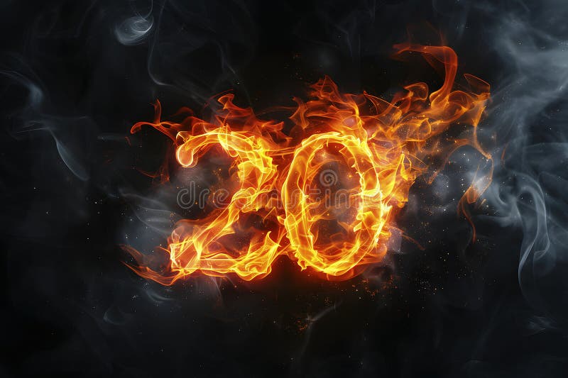 Number 20 on Fire at Night, Generative AI Stock Illustration ...