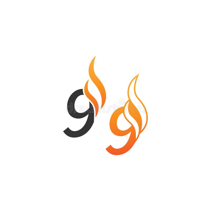 Number 9 and Fire Waves, Logo Icon Concept Design Stock Vector ...