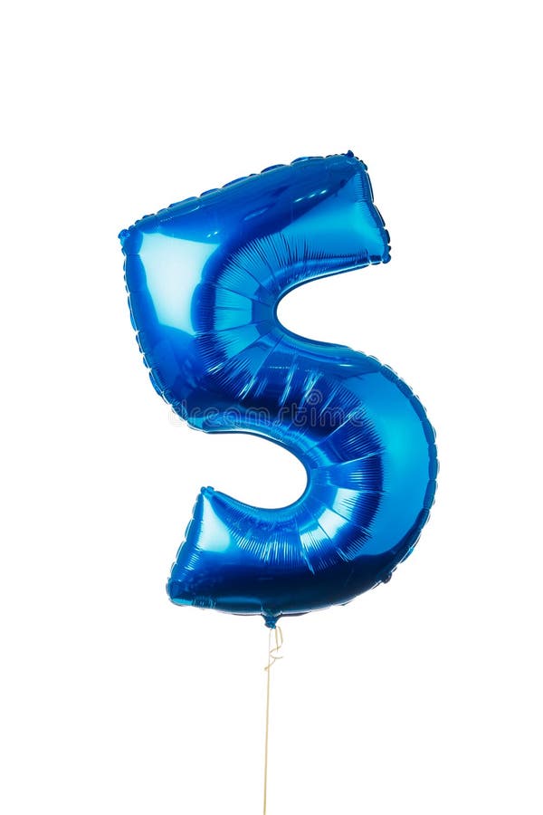 Number Five 5 Blue Balloon, Isolated on White Stock Photo - Image of ...