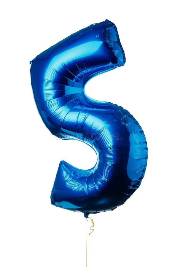 Number Five 5 Blue Balloon, Isolated on White Stock Image - Image of ...