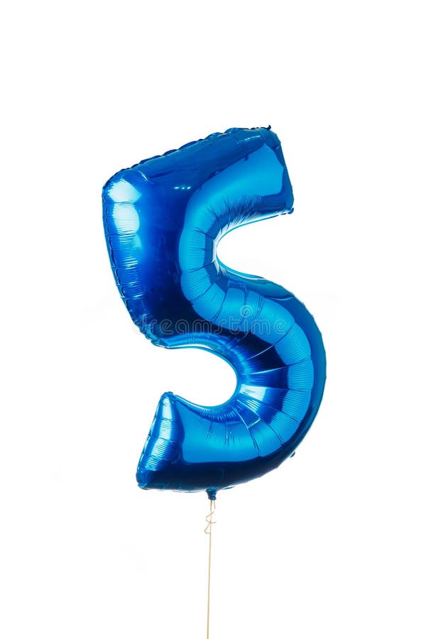 Number Five 5 Blue Balloon, Isolated on White Stock Image - Image of ...