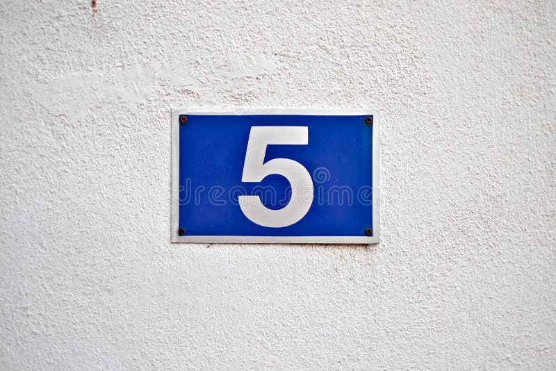 Number 5, Five, Blue Plate on a White Background. Stock Image - Image ...