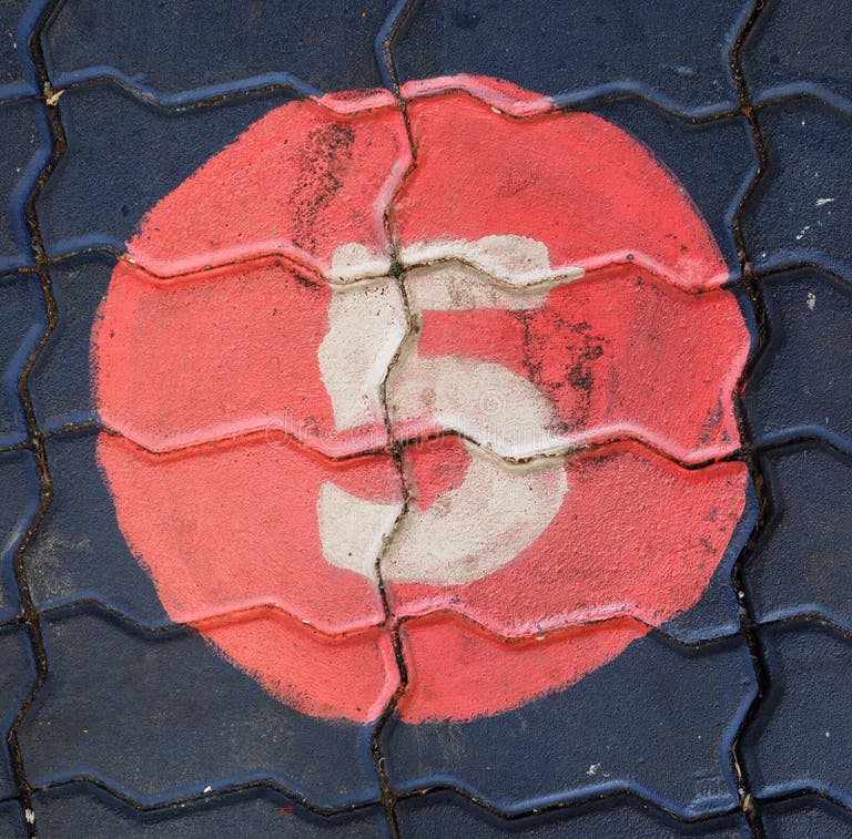 The Number Five in a Circle is on the Footpath Playground. Stock Photo ...