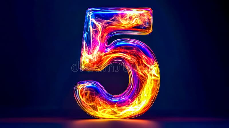 Glowing Molten Glass Number Five with Intricate Swirls on Dark ...