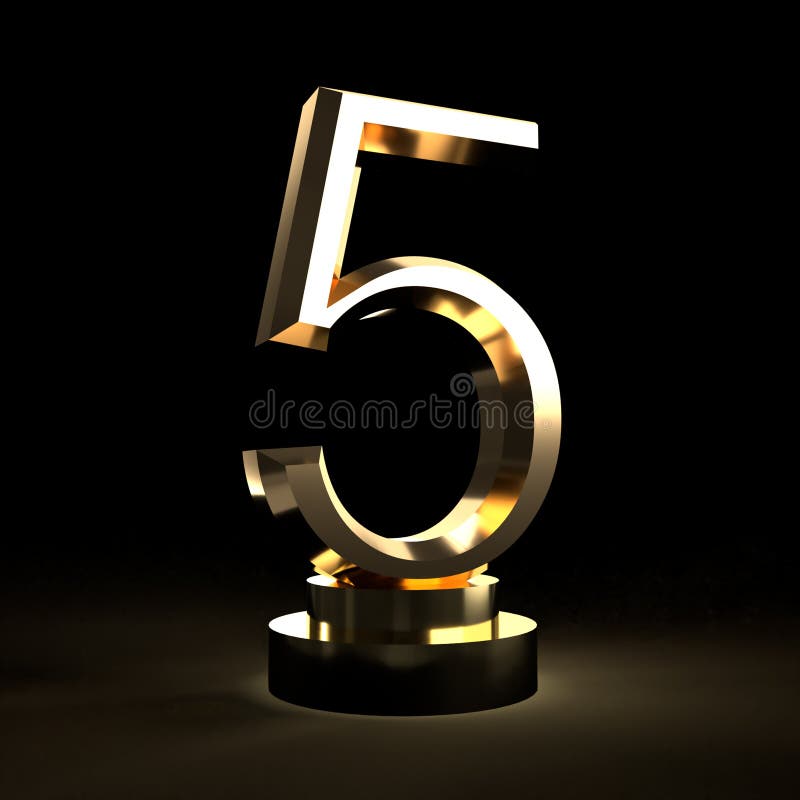Number Five Golden 3D Font. 3D Rendering Text Stock Illustration ...