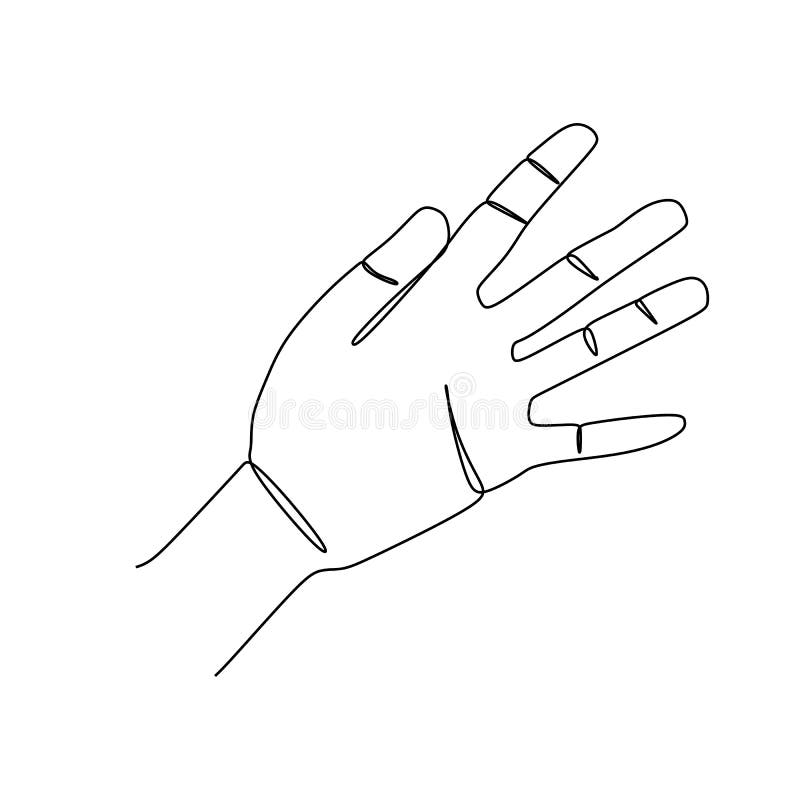Number Five Hand Gesture Language Alphabet Continuous Line Drawing ...