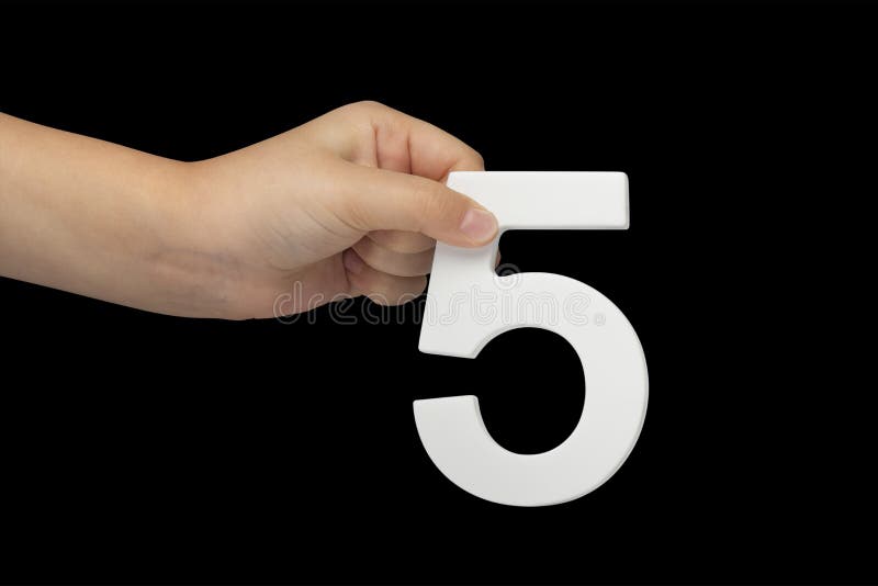 Number Five in Hand. Hand Holding White Number 5 on Blue Background ...