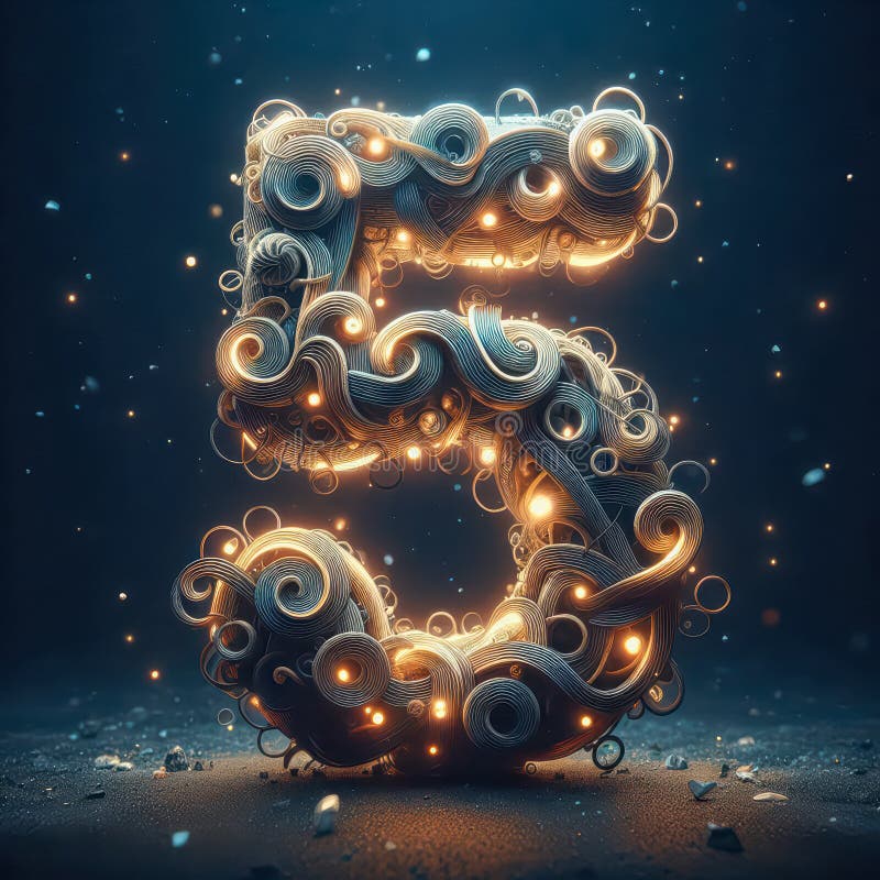 Number Five Illuminated in an Artistic Swirl of Light and Texture ...