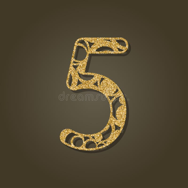 Number Five for Laser Cutting.Round Gold Pattern Stock Vector ...
