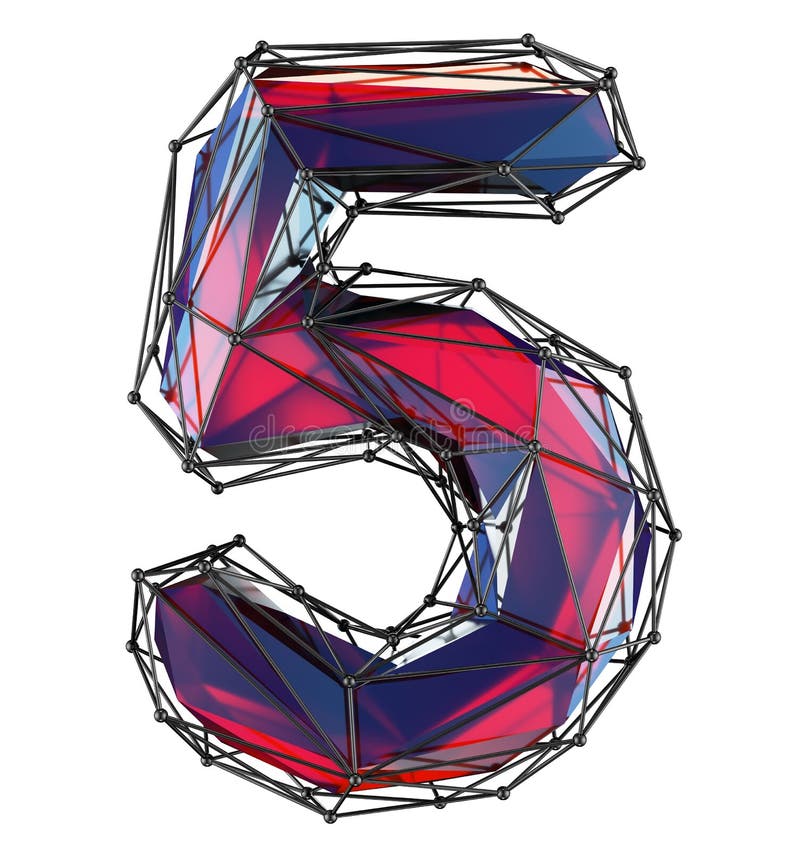 Number 5 Five in Low Poly Style Red Color Isolated on White Background ...