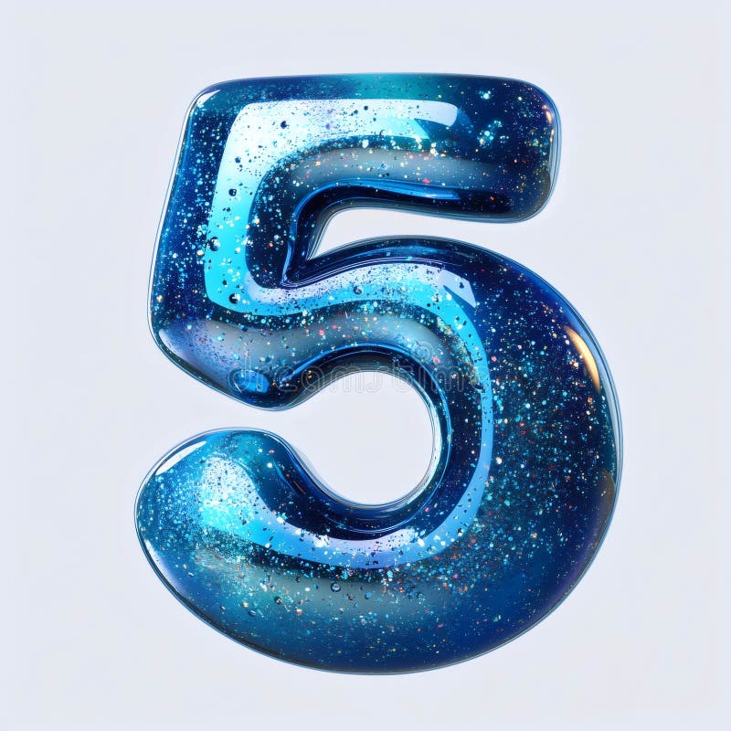 Number Five Made of Blue Water with Glitter Floating Inside Stock ...