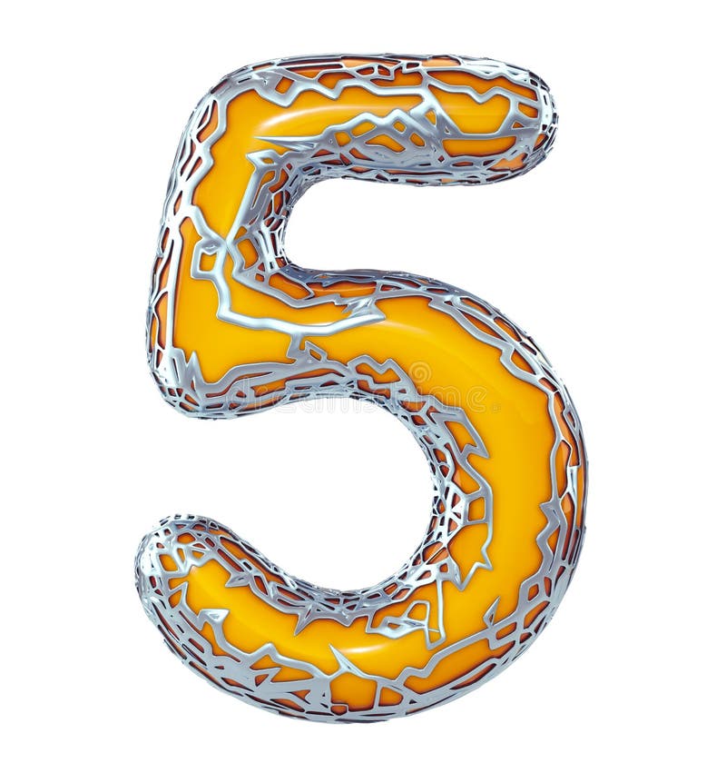 Number Five 5 Made of Golden Shining Metallic with Yellow Paint ...