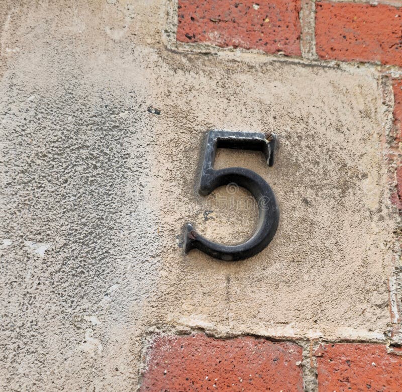 Number 5 (five) Made of Metal, Held on by Old Rusty Bolts. Stock Image ...