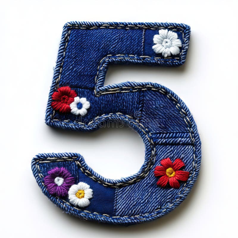 A Number Five Made Out of a Pair of Jeans with Flowers on it Stock ...