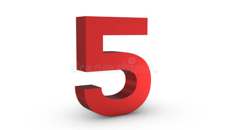 Number 5 Five Red Sign 3D Rendering Isolated on White Background Stock ...
