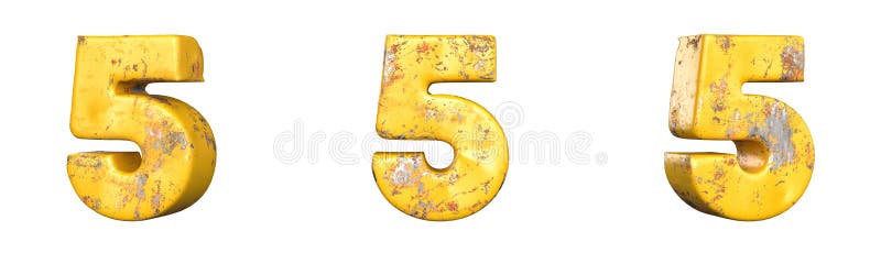 Number 5 Five from a Set of Metallic Yellow Grunge Numbers. Isolated ...