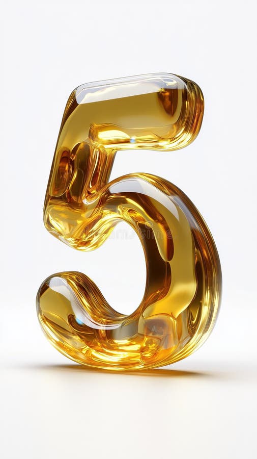 Number Five in Shiny Golden Material on a Plain White Background. Stock ...