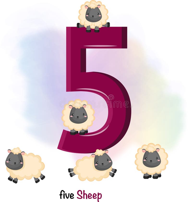 Number Five Tracing with 5 Sheep for Kids Learning To Count Stock ...