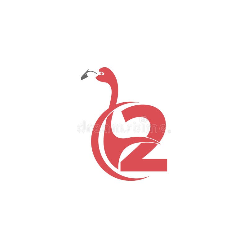 Number 2 with Flamingo Bird Icon Logo Vector Stock Illustration ...