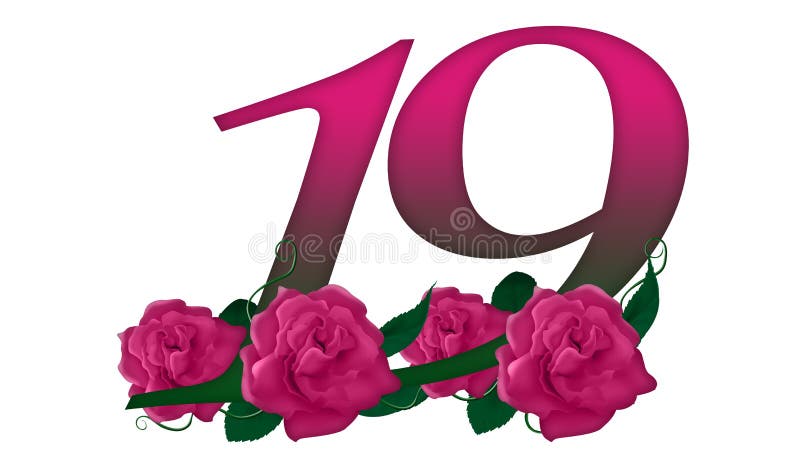 Number 19 floral stock illustration. Illustration of drawing - 79141396