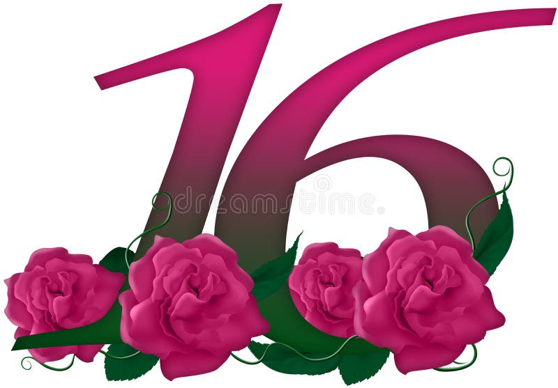 Number 16 floral stock illustration. Illustration of daughter - 79141397