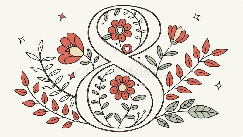 Number 8 Floral Design, Decorative Numeral and Botanical Typography ...