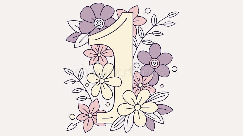 Number 1 with Floral Ornaments, Numeral and Decorative Design Element ...