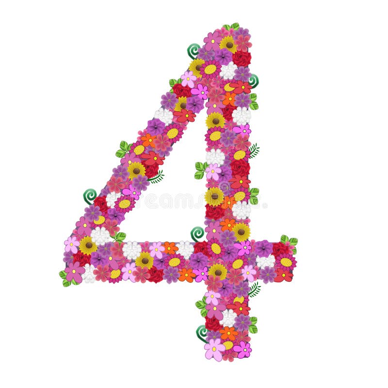 Number 4 flowers stock vector. Illustration of white - 222974878