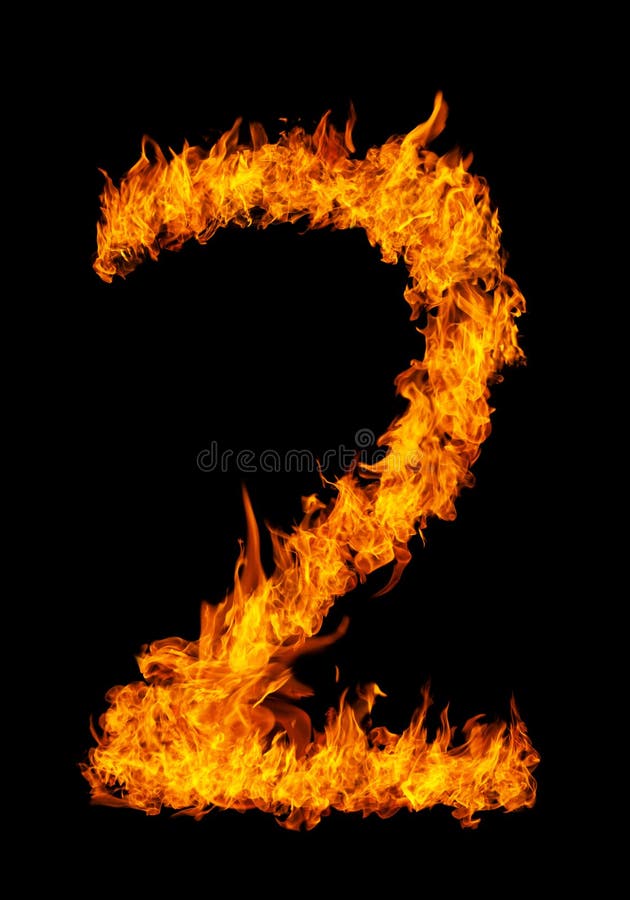 Number 2 Font in Burning Fire Isolated on Dark Background for Numeric ...