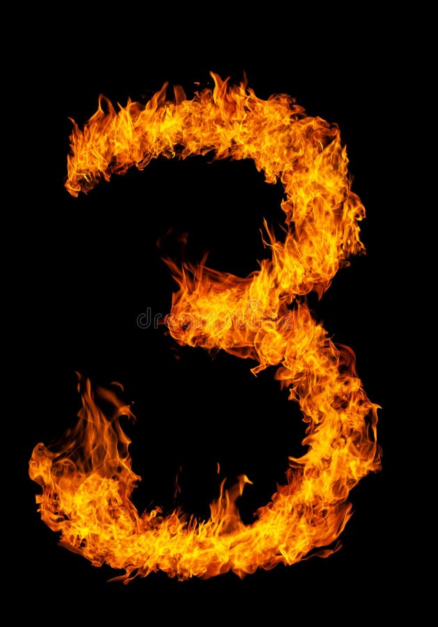 Number 3 Font in Burning Fire Isolated on Dark Background for Numeric ...