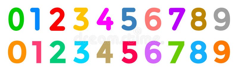 Number Font Set, Colored Numbers with Sharp and Rounded Corners Stock ...