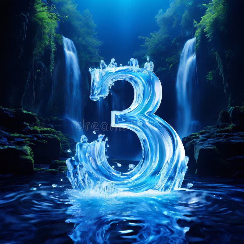 Number "3" Formed by Water Splash in Front of Waterfalls Stock Image ...