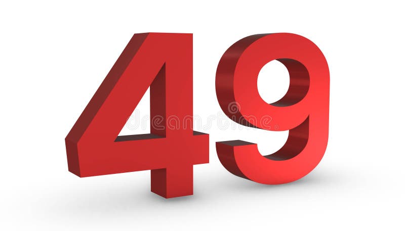 Number 49 Forty Nine Red Sign 3D Rendering Isolated on White Background ...
