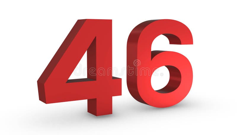 Number 46 Forty Six Red Sign 3D Rendering Isolated on White Background ...