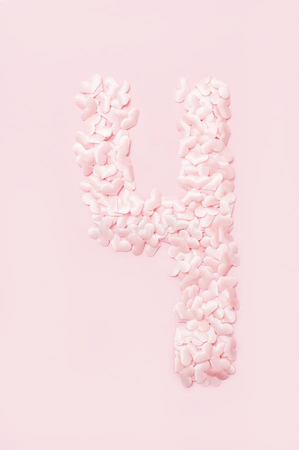 Number Four Collected from Decorative Pink Hearts. Isolated on Pink ...