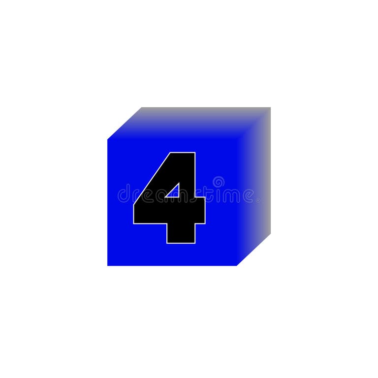 Number Four Cube. Blue 3d Box. Black Digit Shape. Vector Numeric Symbol ...