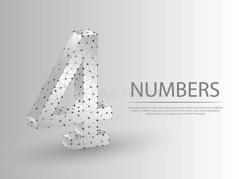 Number Four 3D Low Poly Abstract Illustration.Origami Digit 4 Wireframe ...