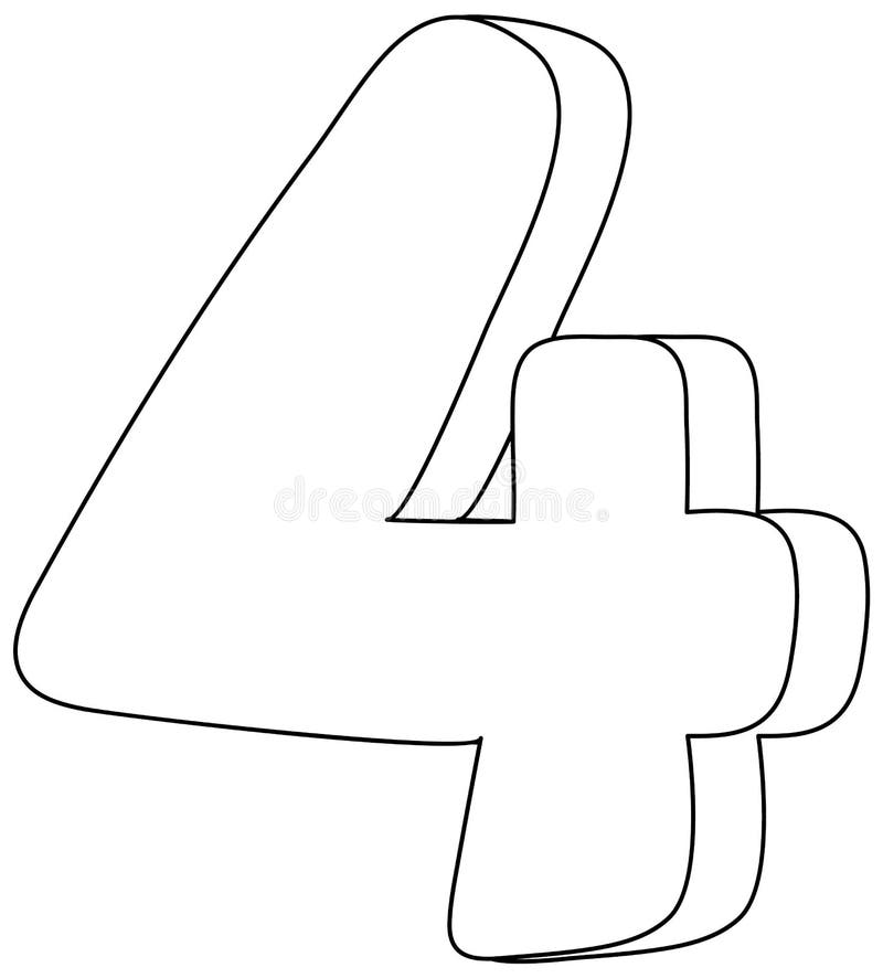 Number Four Doodle Outline for Colouring Stock Vector - Illustration of ...