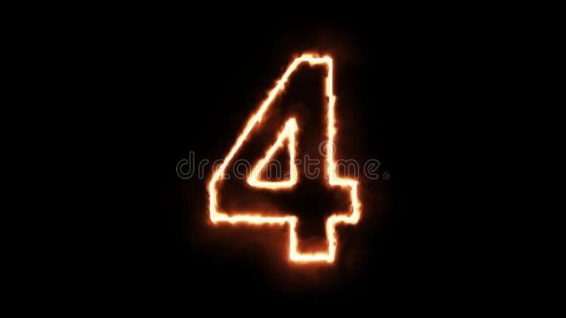 Number Four with Fire Effect on Plain Black Background Stock Video ...